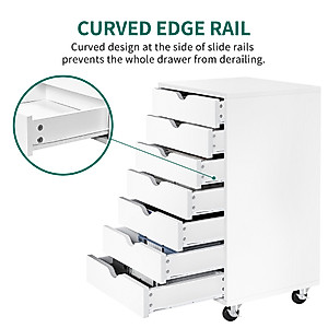 YITAHOME 7 Drawer Chest, Mobile File Cabinet with Wheels, Home Office Storage Dresser Cabinet, White