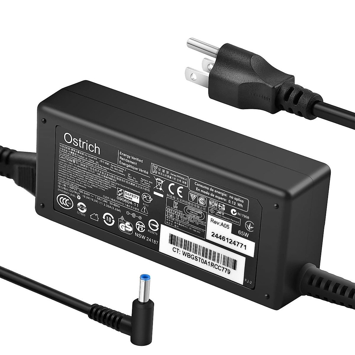 Charger for HP Laptop Computer 65W 45W Smart Blue Tip Power Adapter