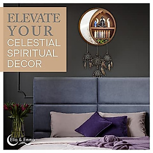 Ella & Emma Moon Shelf - Alluring Dream Catcher Pine Wood Moon Shelf - Fully Assembled Shelves for Wall Decor - Holder for Crystals, Oils, and Moon Stones - Aesthetic Shelves Unique Decor for Walls