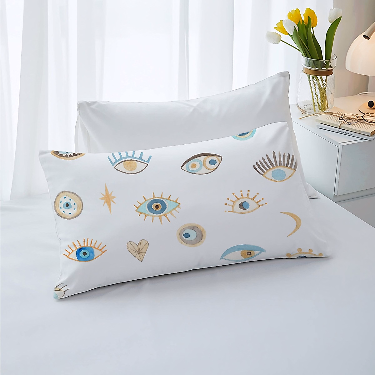 Todeyya Nazar Evil Eye Pattern Duvet Cover (Queen Size 90"x90") with 2 Pillow Shams, Microfiber Lightweight 3pcs Comforter Cover Set Coverlet, with Zipper Closure Bedding All-Season