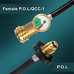 GASPRO 12 FT Propane Extension Hose with Gauge for 100lb Propane Tank, Also for RV, Gas Grill, Heater and Other Propane Appliances, QCC-1 to Standard P.O.L.