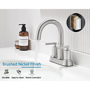 RAINMAX Bathroom Faucets, Brushed Nickel Bathroom Sink Faucet,3 Hole Bathroom Faucet,2-Handle RV Lavatory Vanity Faucet with Pop Up Drain and Supply Lines KMBF004L-1