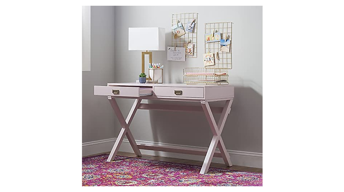 Linon Jaycee X Base Writing Desk in Light Pink