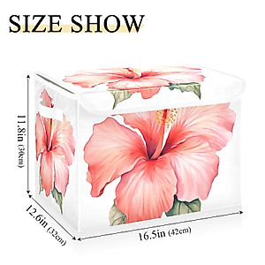 ALAZA Storage Bins Organizer Box Baskets Lidded Clothes for Shelves Closet Hibiscus Flower Collapsible Stackable Storage Cubes Handles