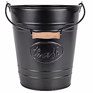 Autumn Alley Farmhouse Bathroom Trash Can - Rustic Black Trash Can Bucket with Wooden Handle for Rustic Bathroom, Farmhouse Kitchen, Country Home Décor, 7 Liters, Matte Black