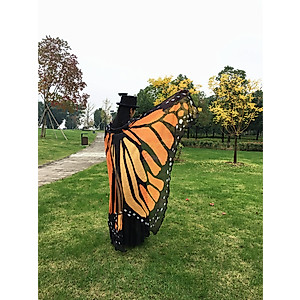 Halloween Butterfly Wings Costume for Women Girls Printed Moth Cape Shawl Wrap Moth Butterfly Cloak(Yellow)