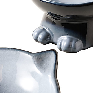 Nihow Elevated Cat/Dog Bowls: 5 Inch Ceramic Raised Cat Food & Water Bowl Set for Protecting Pet's Spine - Feeding & Watering Supplies for Pets - Elegant Gray (4.5 OZ /1 PC)