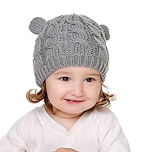 Newborn Winter Beanie Hat Gloves Set for Baby Girls Boys, Infant Toddler Warm Knitted Hat Gloves, Unisex-Baby Beanies (0-6 Months Gray