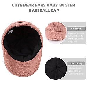 Winter Fleece Baseball Cap for Baby Girls Warm Toddler Boys Hat Cute Bear Ears Kids Baseball Hats (Pink, 52)