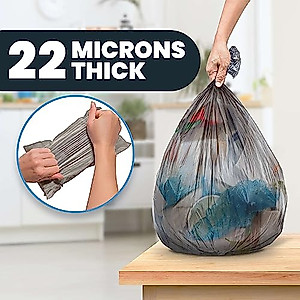 Large Trash Can Liners, 50 Count - 7-10 Gallon Garbage Bags for Office Trash Cans, Bathrooms, Laundry, Bedrooms - 22 Microns Thick, Gray Transparent