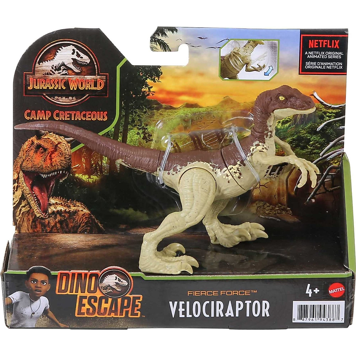 Jurassic World Toys Fierce Force Velociraptor Camp Cretaceous Dinosaur Action Figure Movable Joints, Realistic Sculpting & Single Strike Feature, Kids Gift Ages 3 Years & Older
