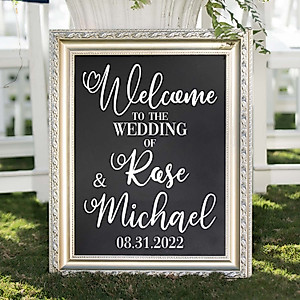 Vinyl Art Decal - Custom Welcome to The Wedding of - 30" x 22" - Elegant Sticker Vertical Layout Personalized Wedding Greeting Couples Bride Groom Marriage Reception Love Decor (Vertical)
