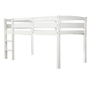 Merax LUMISOL Junior's Low Loft Bed for Kids, Twin Loft Bed with Guard Raill and Built-in Ladder, Bed Bedroom Furniture (White)