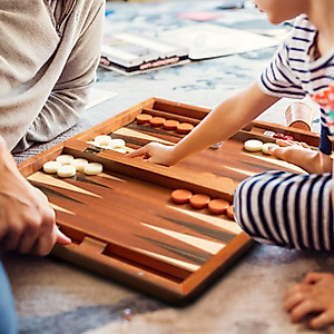 Yellow Mountain Imports Wooden Inlaid Backgammon Game Set, Pasadena - Classic Strategy Board Game Set with Acrylic Playing Pieces & Wooden Dice Cups, 15-inch Board