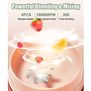 14Oz Mini Portable Blender for Shakes and Smoothies, Personal Size Blender for Traveling, Outdoor, Gym, Office, Rechargeable Mini Juicer Cup with Ice Cube Tray Included