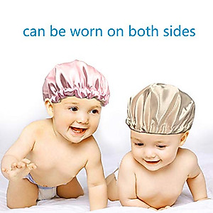 3 Pieces Kids Satin Bonnet Night Sleep Caps, Adjustable Sleeping Hat Soft Silk Flower Night Hats for Natural Hair Teens Toddler Child Baby Reversible Double