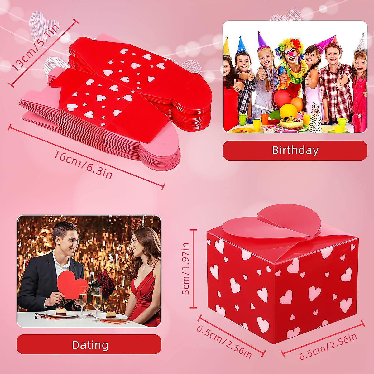 Valentine's Day Candy Boxes Plastic Waterproof Treat Boxes Small Gift Boxes Heart Shaped Valentines Wedding Party Favors Supplies 2.56 x 2.56 Inch (20 Pieces)