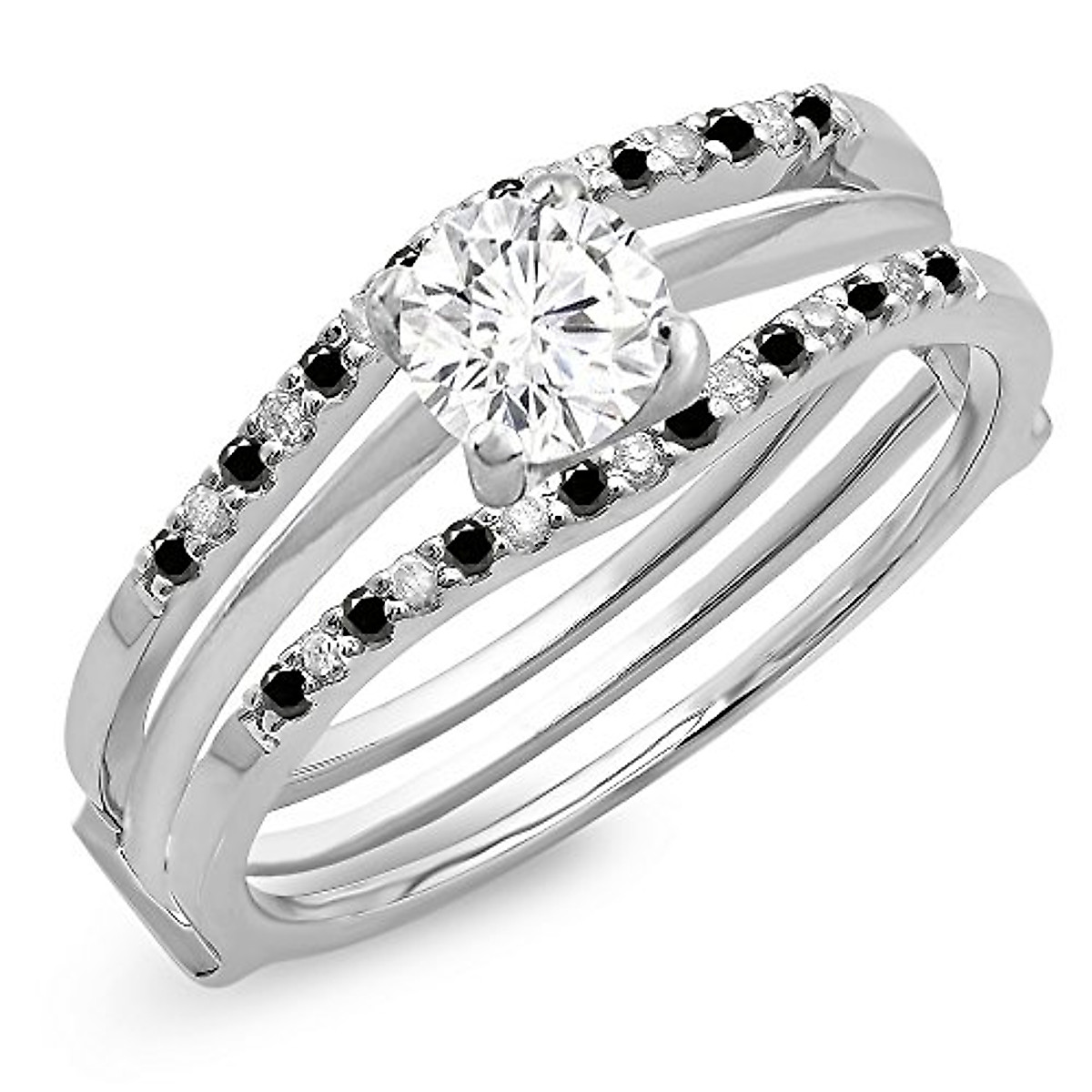 Dazzlingrock Collection Round Alternate Black Diamond & White Diamond Wedding Enhancer Guard Ring for Women in 10K White Gold, Size 8