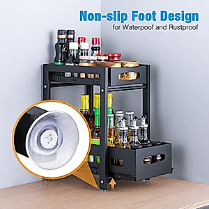 LEPO Under Sink Organizer and Storage, 2 Tier Pull Out Drawer Organizer for Kitchen Cabinets, Stainless Steel Under Sink Organizers with Sliding Basket, Double Under Sink Storage Shelf for Bathroom