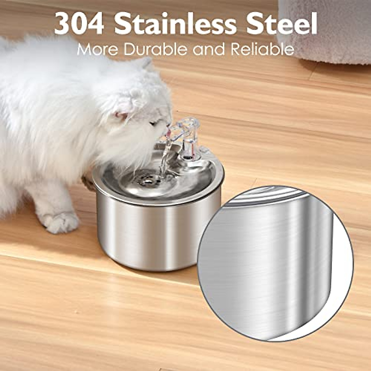 OASTRO Cat Water Fountain Stainless Steel, 68oz/2L Ultra Quiet Dog Water Bowl Indoor Pet Water Dispenser with Filters for Cats, Dogs, Multiple Pets