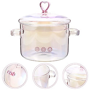 UPKOCH Pink Glass Pots for Cooking on Stove Heat Resistant Saucepan with Cover Clear Cooking Pot with Lid Glass Simmer Pot for Noodle Soup