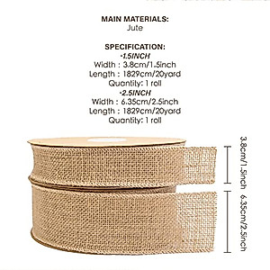 Vitalizart Burlap Ribbon Wired 2.5 in x 20 Yd Beige Natural Jute Ribbon for Gift Wrapping Crafts Christmas Decoration Wreaths