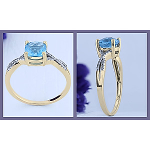 Dazzlingrock Collection 7MM Cushion Blue Topaz & Round White Diamond Swirl Crisscross Split Shank Engagement Ring for Women | 14K Yellow Gold, Size 7.5