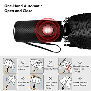 Anntrue Windproof Travel Umbrella, Auto Open Close Lightweight Compact Portable Backpack Folding Umbrella, Perfect for Car, Purse, Men and Women (Black)