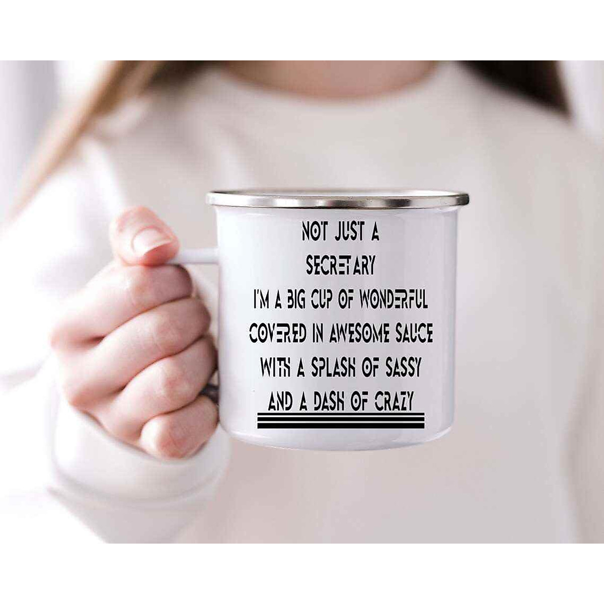 Inspirational Gift Secretaries Appreciation Gift, for Administrative Professionals Day - Big with Humor and Sauce, 12 Oz White Stainless Steel Camping Mug