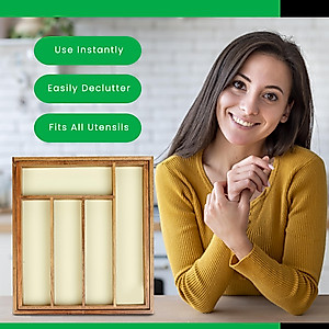RELYZ Premium Acacia Expandable Drawer Organizer - Superior Tray with Groove Dividers for Cutlery (7 Slots, Natural)