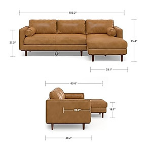 SIMPLIHOME Morrison Right Sectional Sofa in Full-Grain Genuine Leather, Sienna, 102-inches Wide, L-Shaped Leather Couch with Right Chaise for the Living Room and Family Room