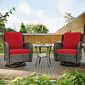 Gardenbee Outdoor Swivel Rocker Patio Chairs Set of 4 - Outdoor Wicker Patio Conversation Sets 4 Pieces with Olefin Fabric Cushions Suitable for Backyard Deck and Porch, Red