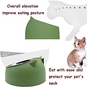 PINVNBY 2PCS Raised Cat Bowl Tilted 15° Slanted Elevated Bulldog Feeder Non-Spill Dog Kitten Food Dish Anti-Slip Detachable Pet Stainless Steel Slope Base for Small Pets Blue&Green