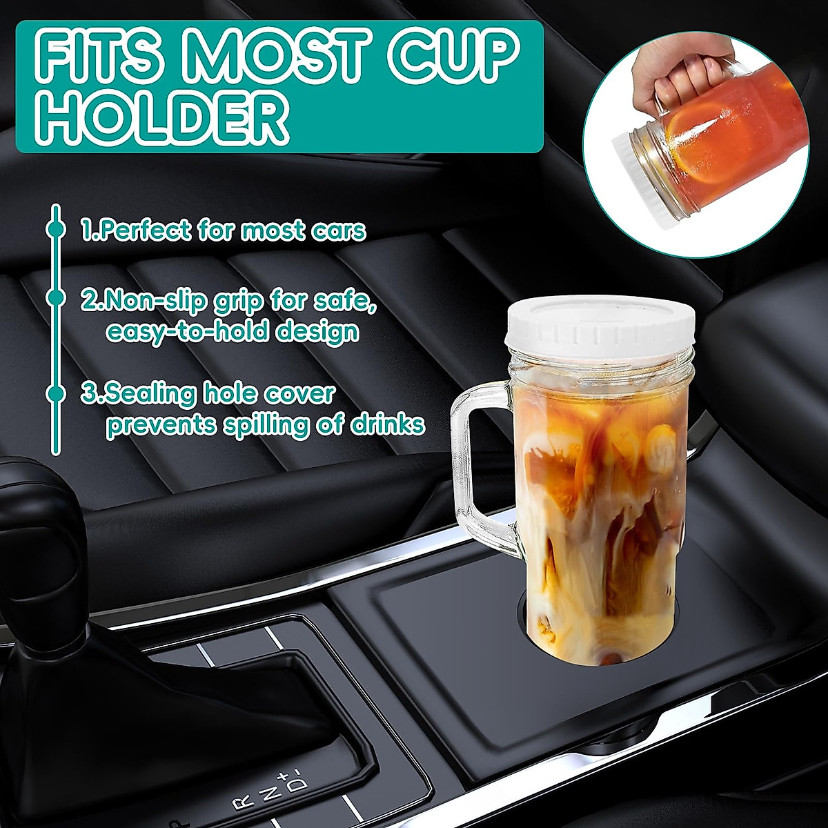 YUANYE 4 Piece 24oz Mason Handle Glass Cups with Lids and Straws -Drinks Enthusiasts Essential Glasses Drinking Set, Perfect for Iced Coffee and Beer,fruit water，Tea and Coffee