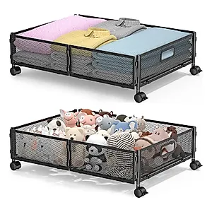 Lingusta Under Bed Storage with Wheels,Rolling Under Bed Storage Containers,Under Bed Shoe Storage,Under Bed Storage for Bedroom Clothes Shoes Blankets (2 pack, Black)
