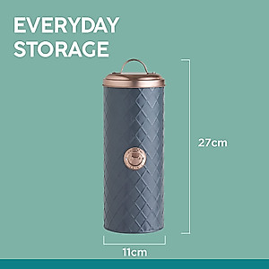 Typhoon 1401.664 Henrik Storage Canister | Hardwearing Coated Steel Tinware with Copper Lid and Badge | Keeps Pasta Fresh for Longer | Grey, 110mm x 110mm x 270mm