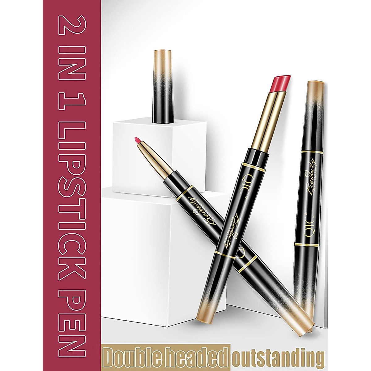 6Pcs Lip Liner and Lipstick Makeup Set, Purple Red/Claret/Vermilion/Pastel Orange/Rose/Ruby Red Lipstick Pen and with Lip Liner Pencil Set Lipstick Gift Set for Daily/Travel/Party/Work