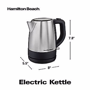 Hamilton Beach Electric Tea Kettle, Water Boiler & Heater, 1 L, Cordless, Auto-Shutoff & Boil-Dry Protection, Stainless Steel (40998)