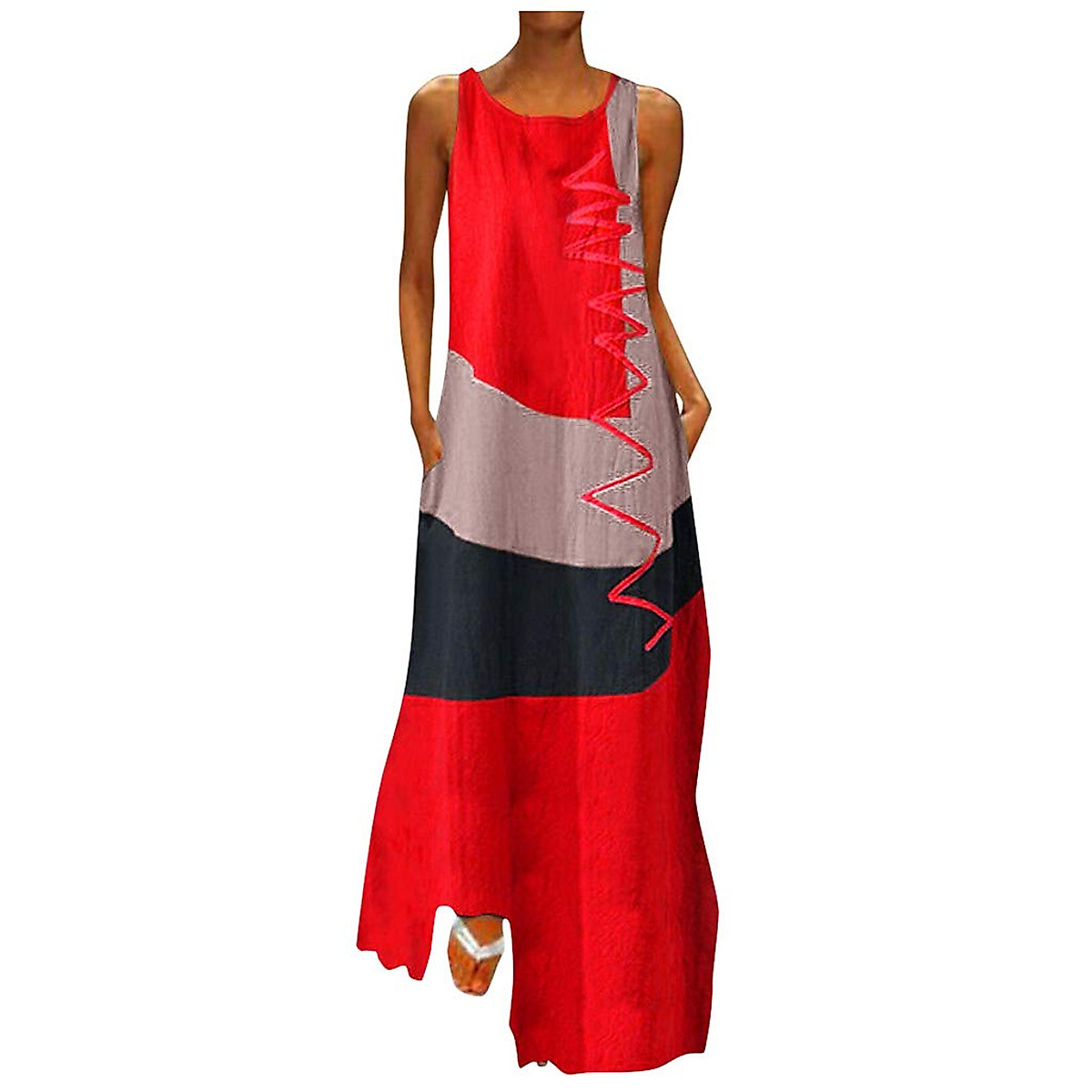 aihihe Womens Plus Size Maxi Dresses with Pockets, Casual Summer Sleeveless V-Neck Loose Long Dress Tank Tunic Dress
