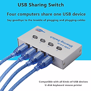 SinLoon Printer Splitter,USB Printer Sharing Switch4 Ports,4 PCs Share 1 USB Device,High Speed Sharing Switcher Printer Scanner External(1 to 4)