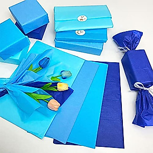 TTLLQQ Blue Tissue Gift Wrapping Paper 120 Sheets Set, 50 * 35cm, Baby Blue Sky Blue Ultra Sapphire Lake Blue Premium Mix Recyclable Bulk, DIY Art Craft Decor, Wedding. Baby Shower.
