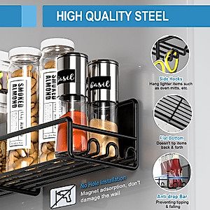 Goovilla Magnetic Spice Rack for Refrigerator Organizer with 20 Hooks, Magnetic Fridge Spice Shelf 4 Pack, Strong Magnet Seasoning Organizer Rack for Refrigerator Kitchen Classroom Storage, Black