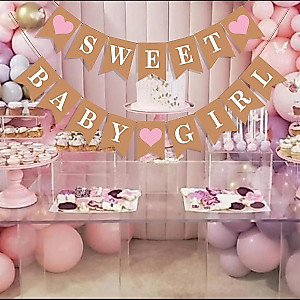Sweet Baby Girl Banner Baby Girl Shower Banner Baby Girl Shower Sign Baby Shower Banner for Girl for Baby Girl Shower Decor Rustic Baby Shower Decorations Girl Pink Baby Shower Decorations