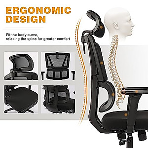LSSBOUGHT Ergonomic Mesh Office Chair with Lumbar Support Adjustable Footrest Headrest, Mid Back Executive Swivel Desk Chair with Armrest for Home Office Work, Black