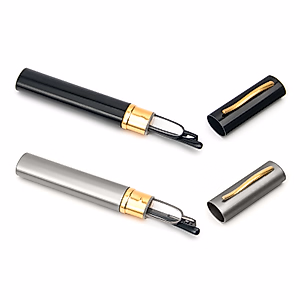 DXYXYO Slim Pocket Reading Glasses Men 2 Pack, Womens Compact Small Metal Readers with Portable Case, 2.0+ Black and Grey