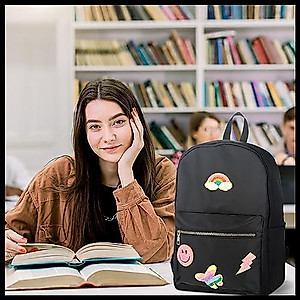 Sotiff Lightweight Backpack Preppy Patches Nylon Backpack Rainbow Heart Smile Waterproof Travel Bag Pack (Black)