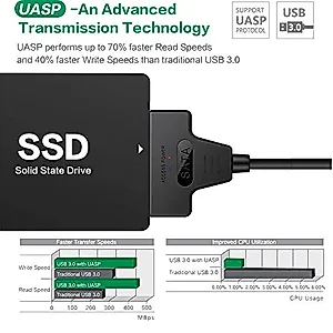 EYOOLD SATA to USB 3.0 Adapter Cable for 2.5 inch Hard Drive HDD/SSD Data Transfer, External Hard Drive Converter Support UASP (Black)