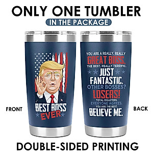 Tinasona Navy Blue Best Boss Ever Gifts for Men Women You’re A Great Boss Tumbler 20 Oz Cup Birthday Christmas Mother Father Day Gifts for Bosses Day Funny Coffee Mug Cup