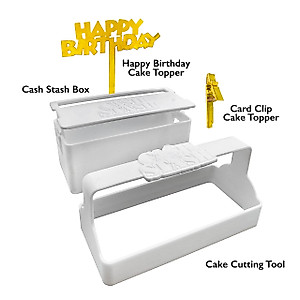 BEST PARTY EVER! Cash Stash Cake Surprise, Pull Out Money Box for Birthday Cake, Holds 40+ Bills, Happy Birthday Cake Topper, Includes Cake Cutter for Easy Use, 1 Count
