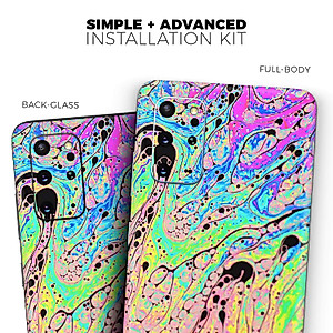 DesignSkinz Neon Color Fushion with Black Splatters Protective Vinyl Decal Wrap Skin Cover Compatible with The Samsung Galaxy S20 (Screen Trim & Back Glass Skin)